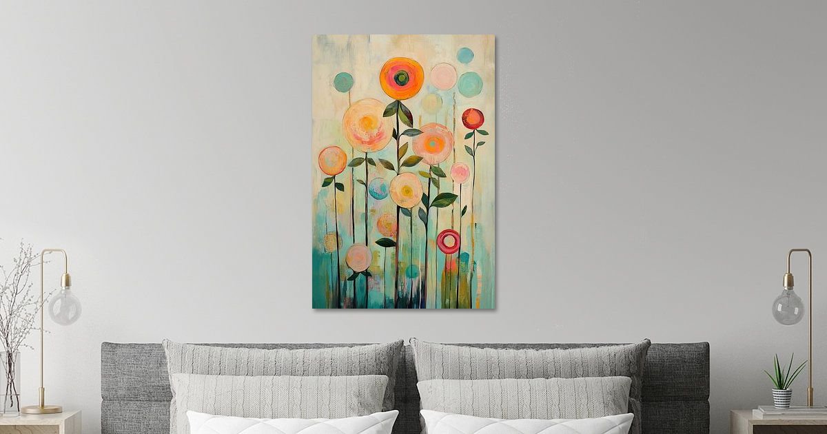 Bloemenveld | Gestileerde Bloemkunst van De Mooiste Kunst op canvas, behang en meer